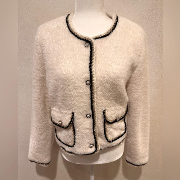 Plm | Jackets & Coats | Plm White Tweed Jacket With Pearl Buttons ...